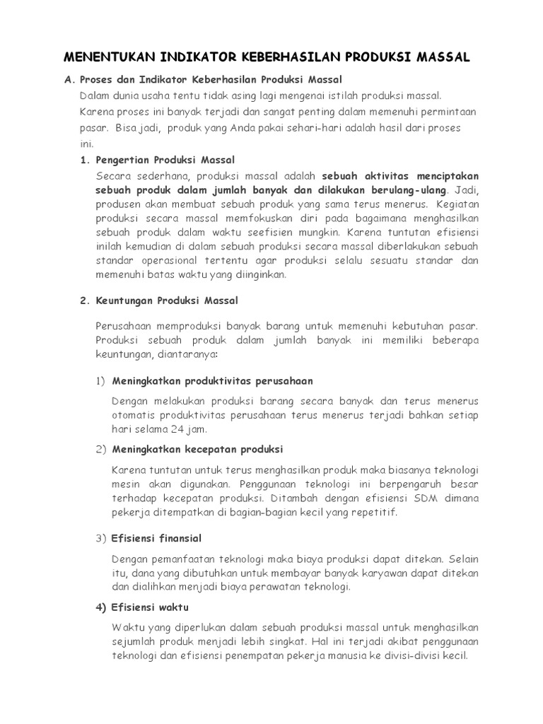 Menentukan Indikator Keberhasilan Produksi Massal | PDF Menentukan Indikator Keberhasilan Produksi Massal | PDF