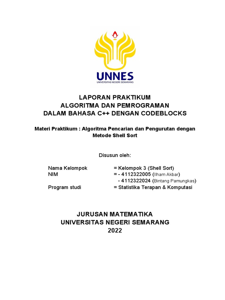 H12 Dan 13 Praktikum Algoritma Pencarian Dan Pengurutan Kelompok 3 Shell Sort Pdf 