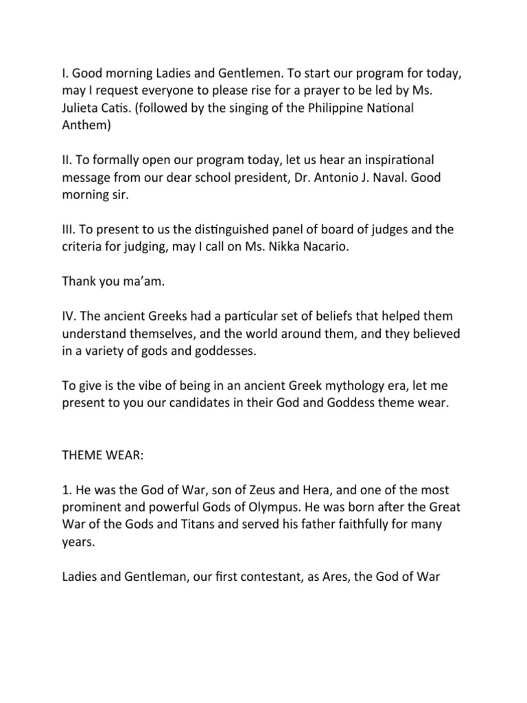 MR and Ms. Lna 2023 Script | PDF | Twelve Olympians | Athena