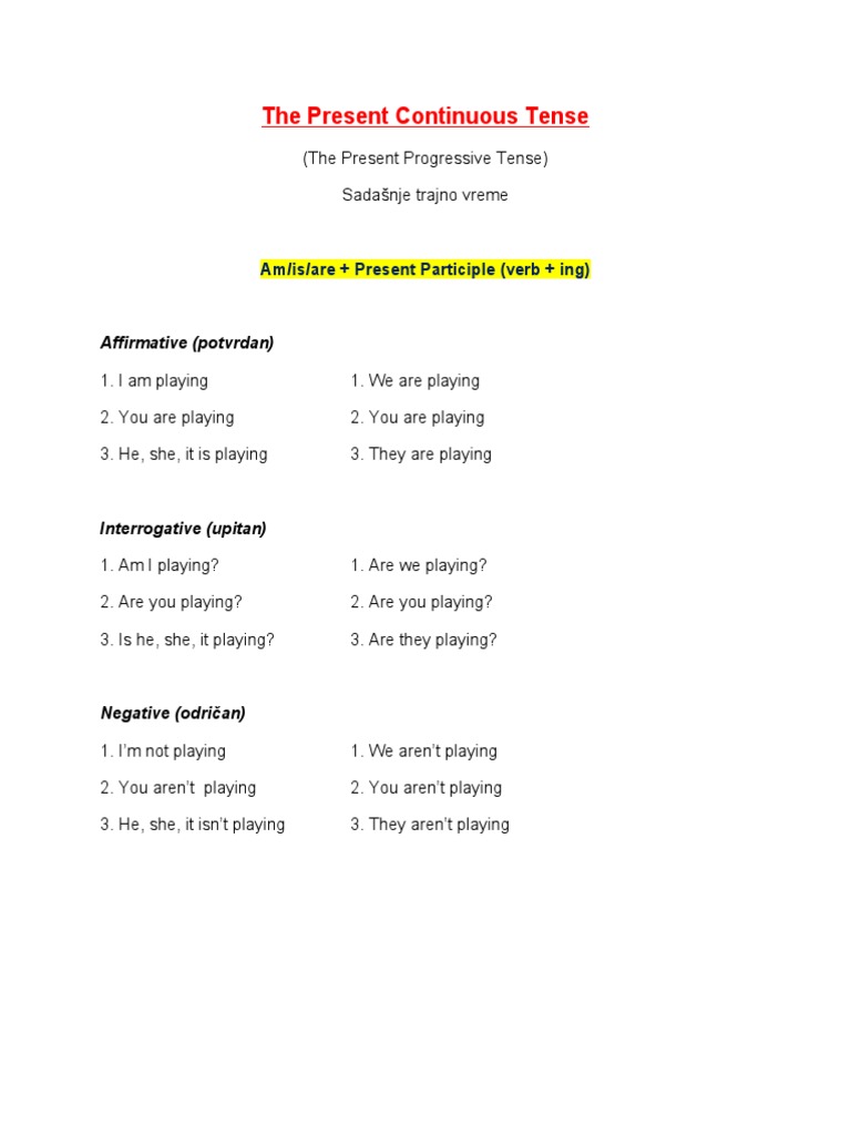 The Present Continuous Tense Explanation | PDF | Language Mechanics ...