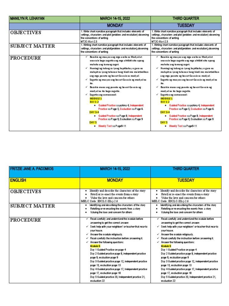 Daily Lesson Log - WK 6 | PDF