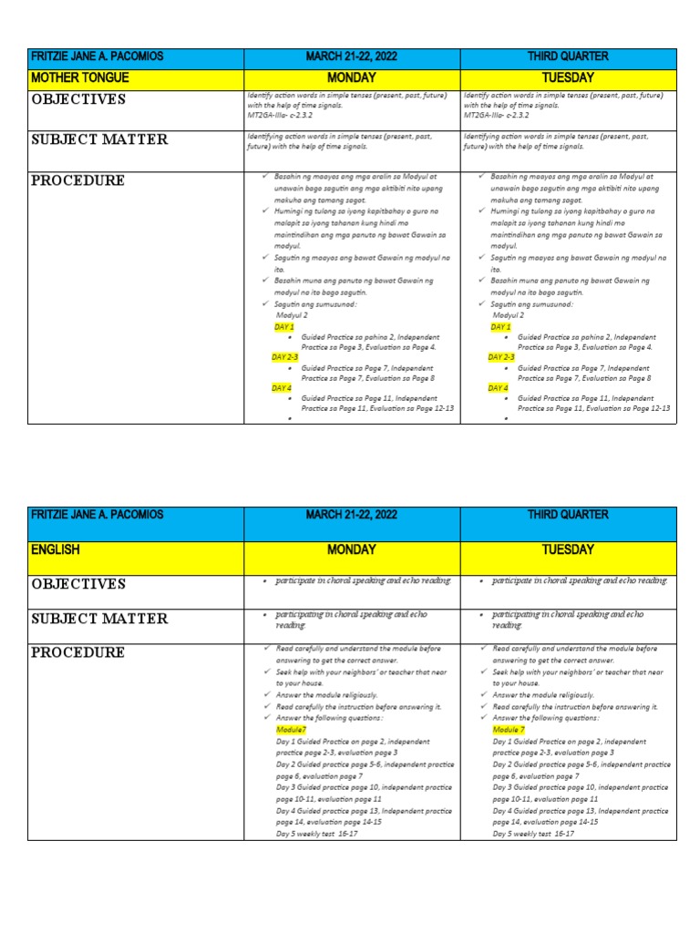 Daily Lesson Log - WK 7 | PDF