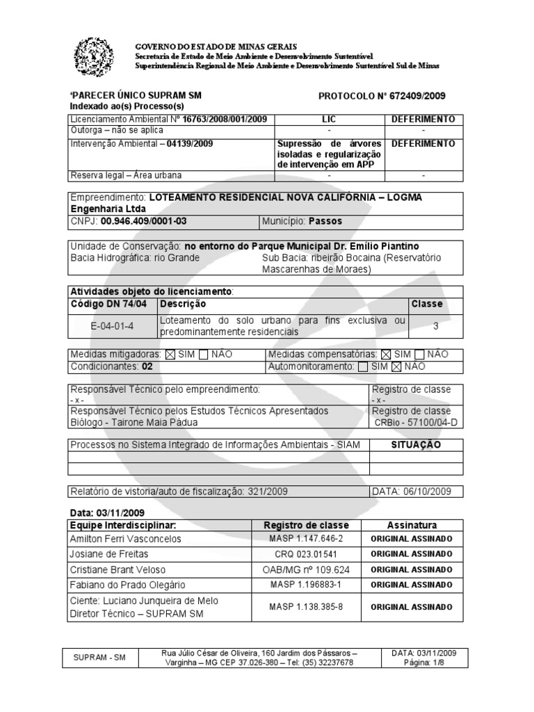 Licenciamento do Loteamento Nova Califórnia | PDF | Águas residuais ...