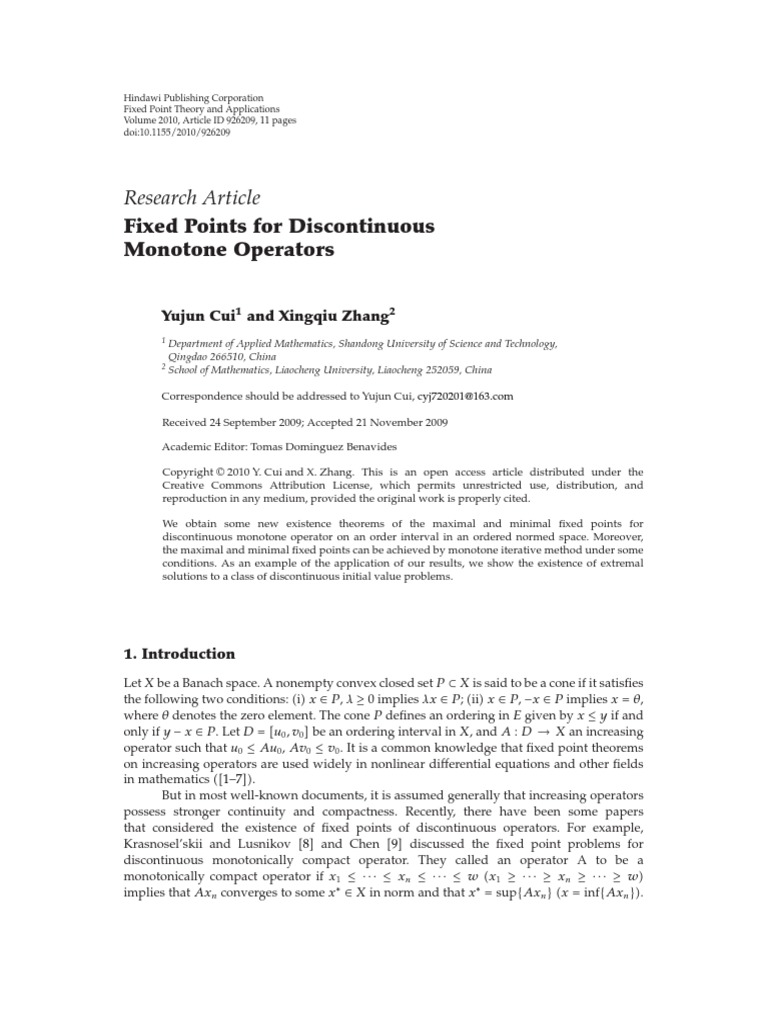Fixed Points For Discontinuous Monotone Operators | PDF | Monotonic Function | Compact Space