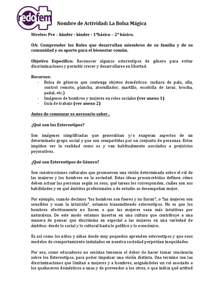 Actividad La Bolsa Mágica | PDF | Estereotipos | Mujer