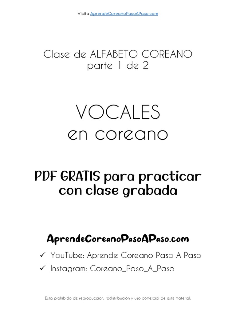 Vocales en Coreano: Guía Práctica PDF | PDF | Artes del Lenguaje y ...