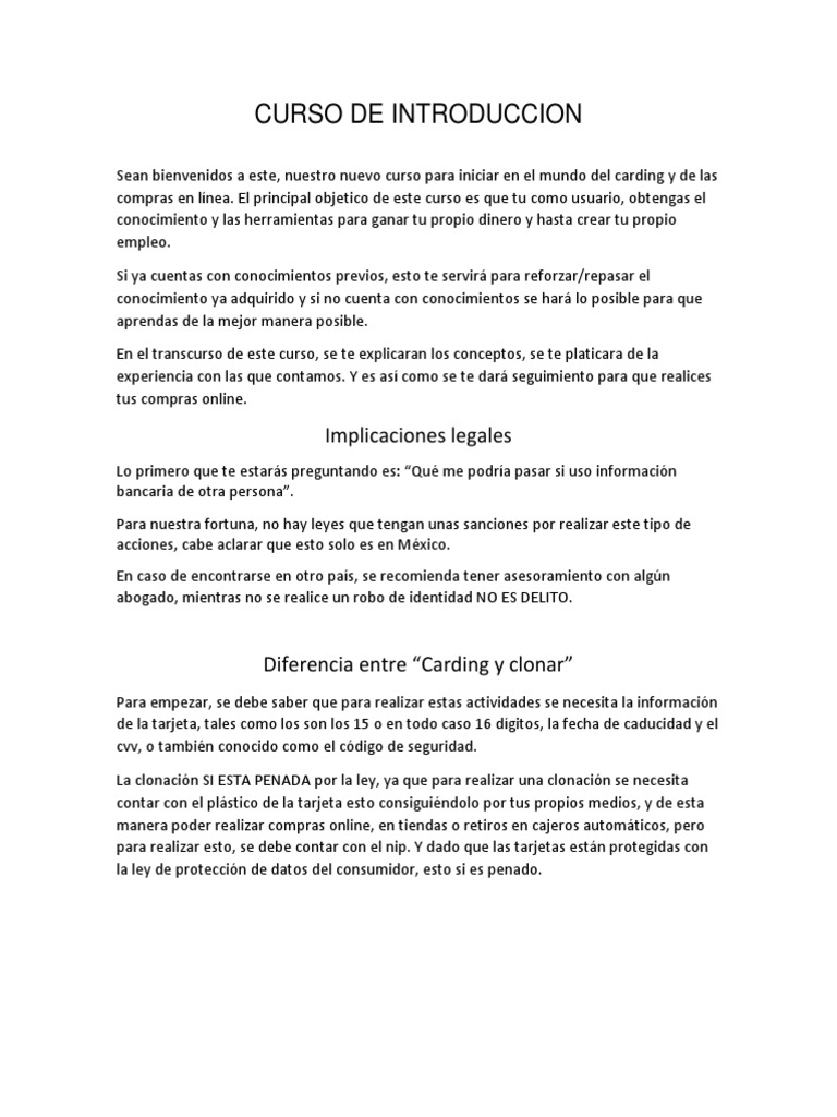 Introducción al curso de carding: conceptos básicos, implicaciones legales y diferencias entre ...