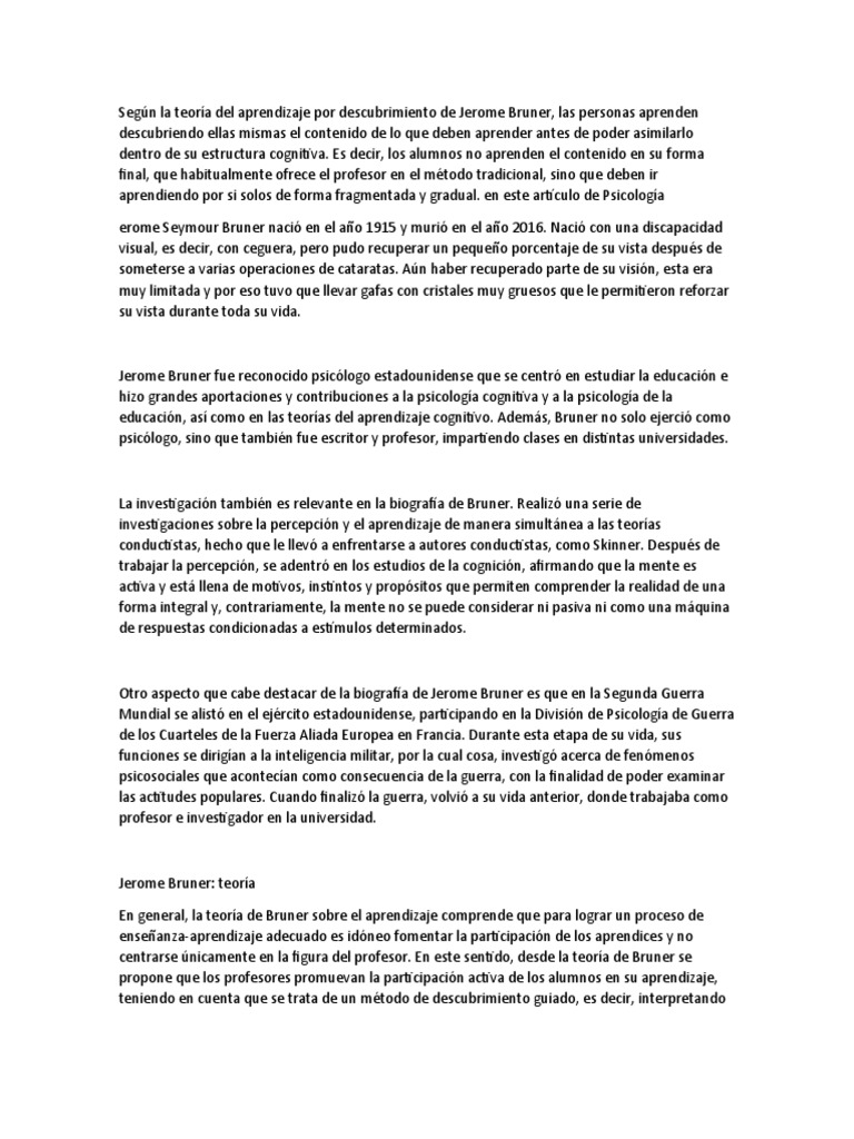 Según La Teoría Del Aprendizaje Por Descubrimiento de Jerome Bruner | PDF | Aprendizaje | Teoría ...