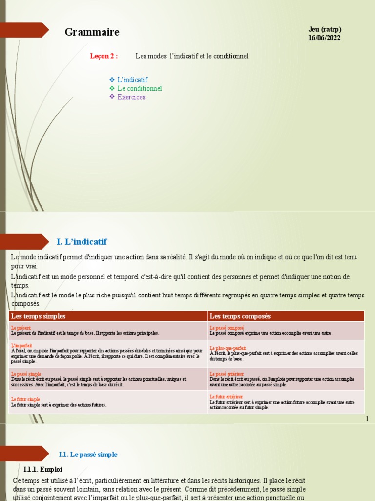 Lecon 3 (L'indicatif Et Le Conditionnel) | PDF | Relations syntaxiques | Typologie linguistique