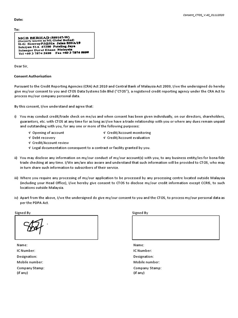 Consent Form CTOS V4 | PDF | Credit Bureau | Economies