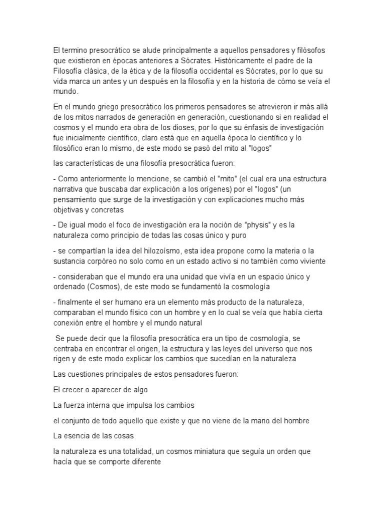 Filosofia Presocratica | PDF | Filosofía griega antigua | Teorías ...