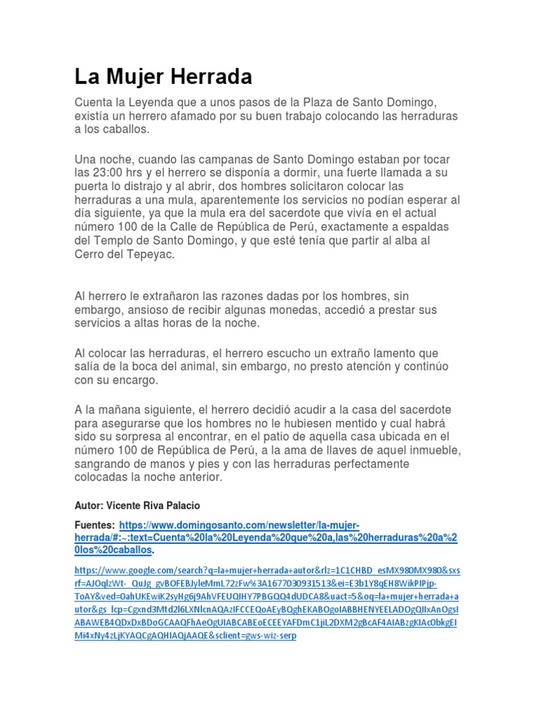 La historia detrás de la leyenda: La mujer herrada | PDF