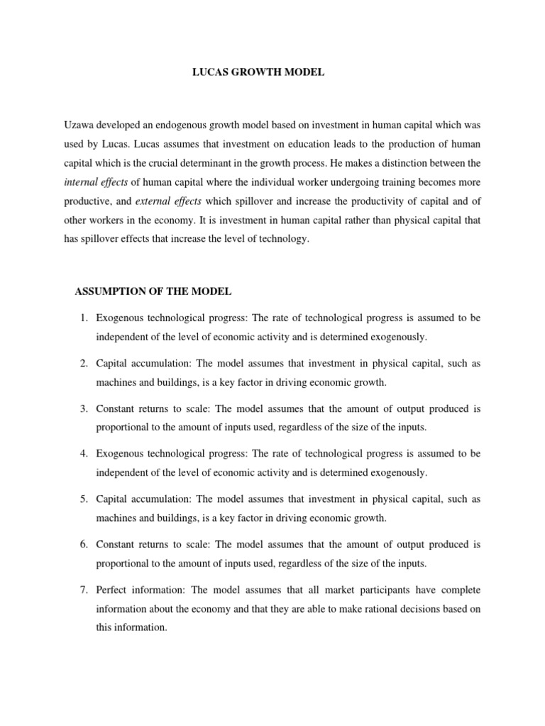 Lucas Growth Model (Endogeneous) | PDF | Economic Growth | Human Capital