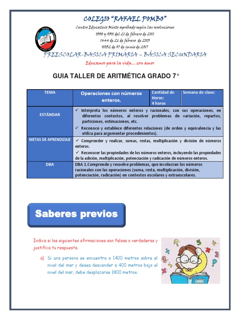 Guía #1 Matemáticas 7 | PDF | Entero | Sustracción Guía #1 Matemáticas 7 | PDF | Entero | Sustracción