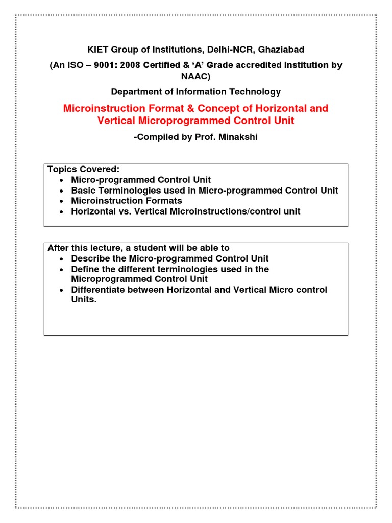 Microinstruction Format Concept Of Horizontal And Vertical Microprogramming Pdf Office 1836