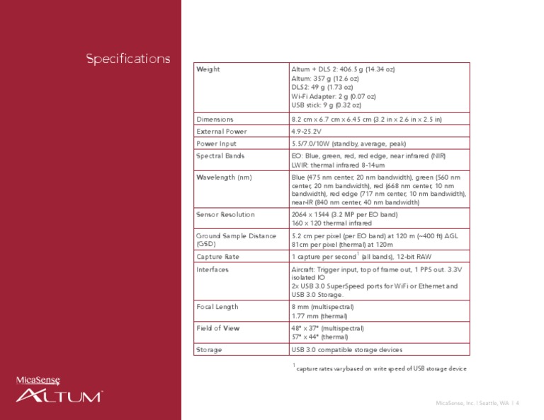 MicaSense Altum Camera Specs | PDF