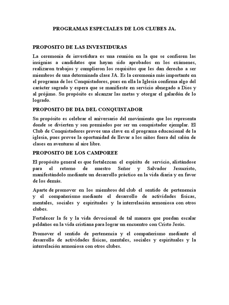 Programas Especiales de Los Clubes Ja | PDF