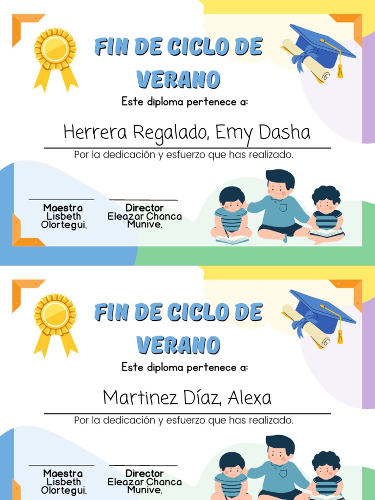 Certificado Fin de Curso Diploma Kinder Infantil Amarillo | PDF