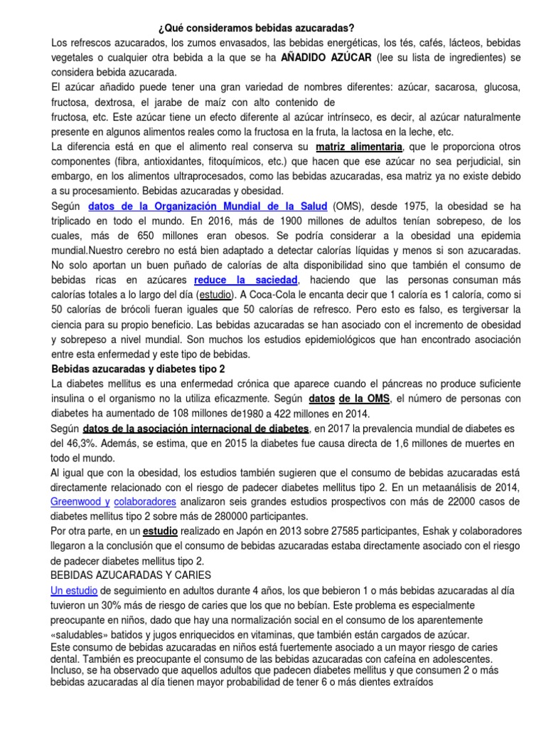 Bebidas Azucaradas: Riesgos y Ejemplos | PDF | Refresco | Diabetes