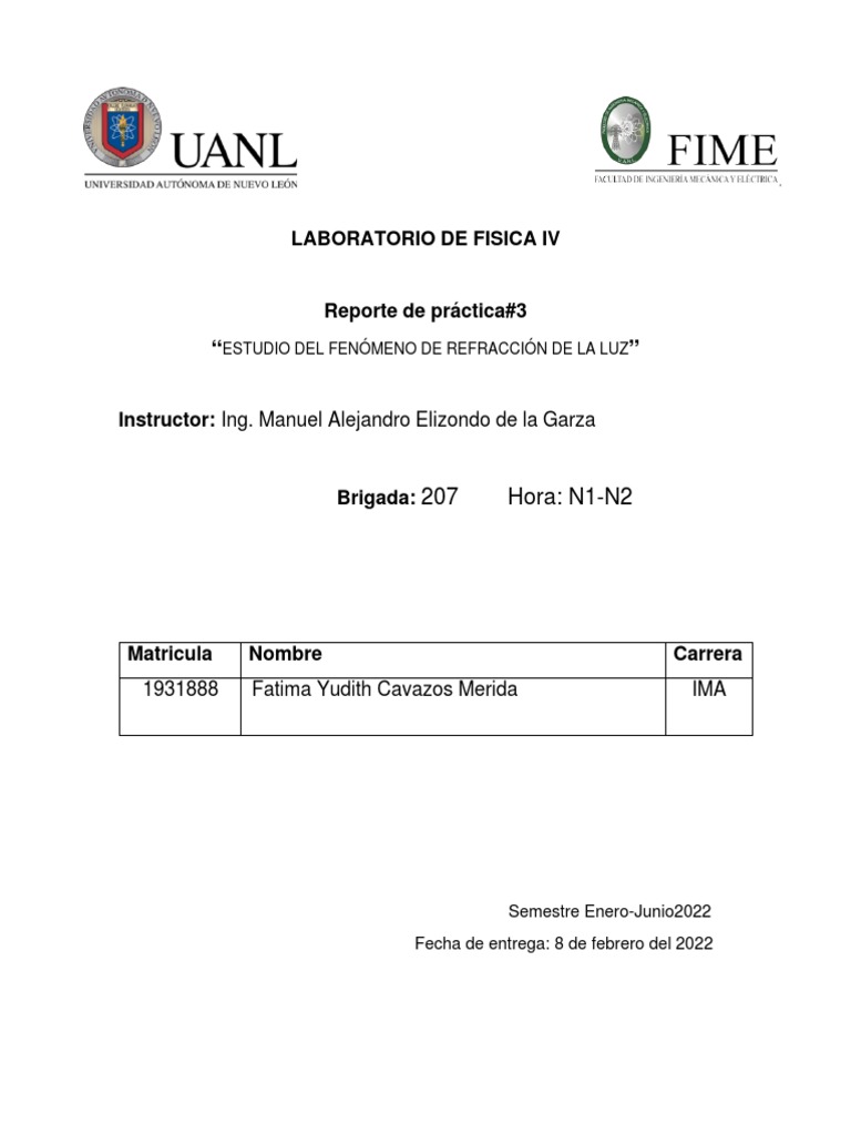 Practica 3. Lab de Fisica 4 | PDF | Refracción | Ligero