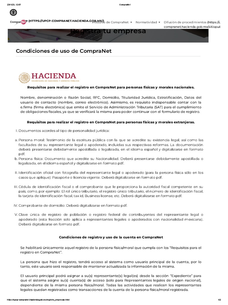 CompraNet Condiciones de Uso | PDF | Ciencias sociales | Informática