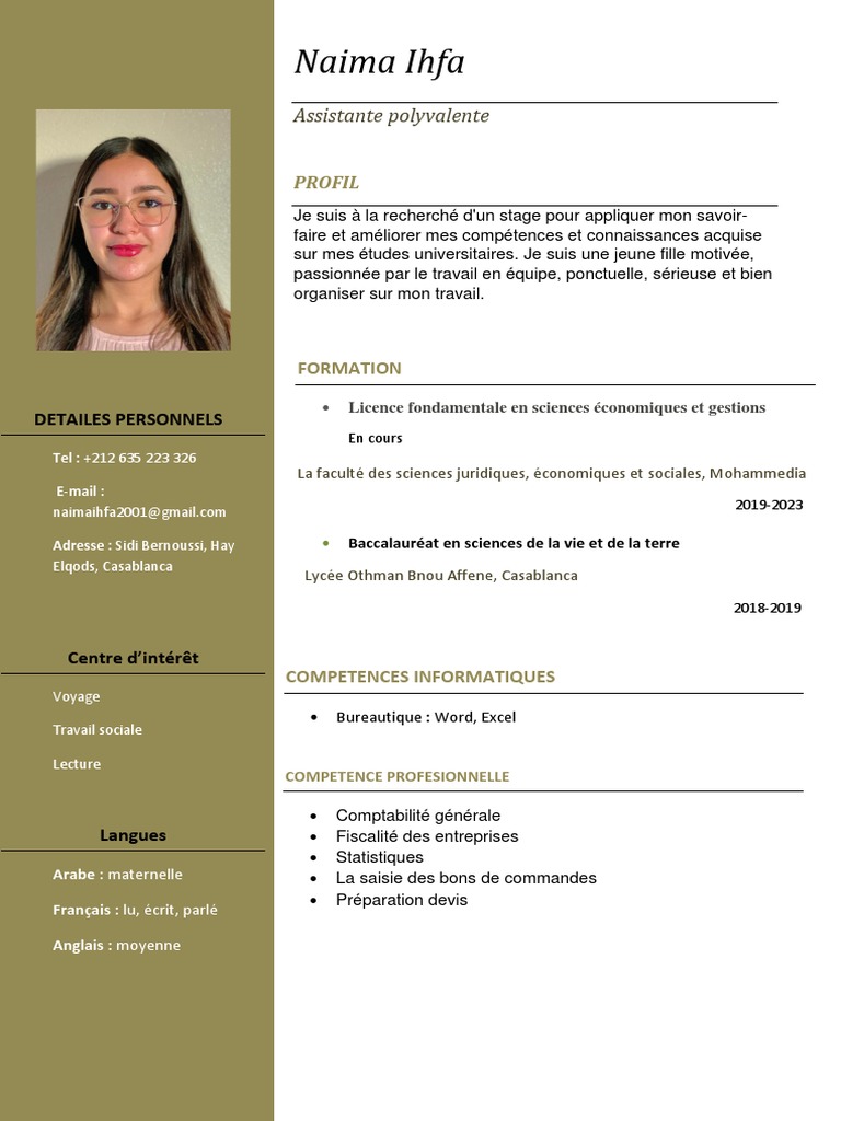 CV de Naima Ihfa - Assistante polyvalente | PDF