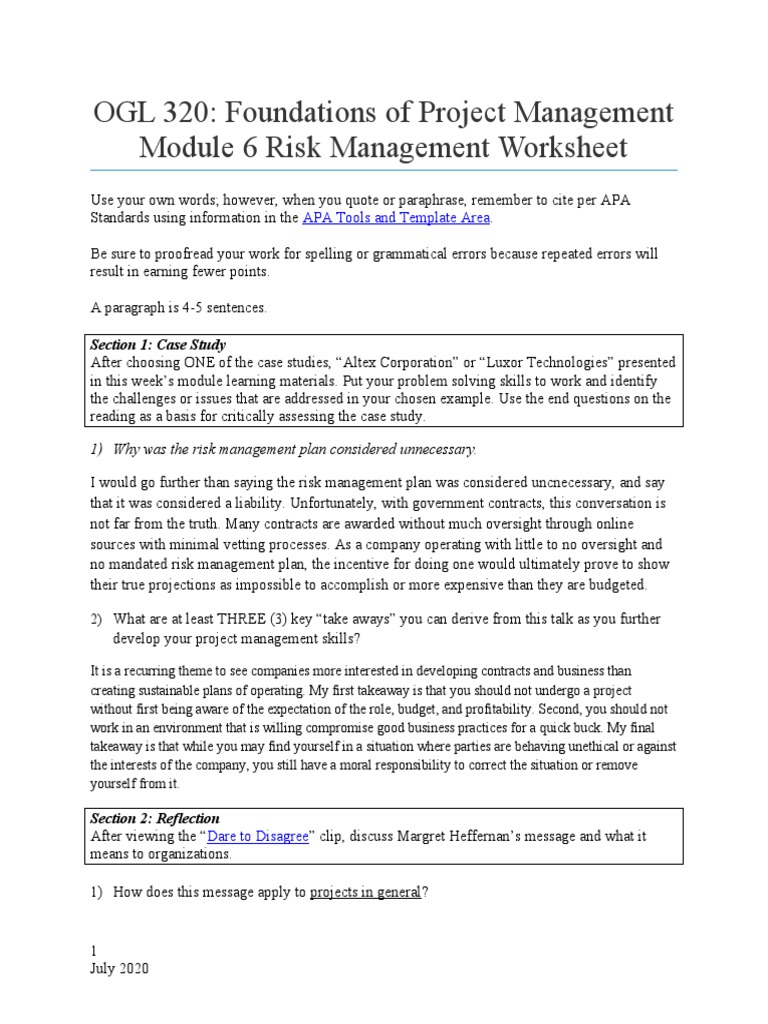 Mod 6 Risk Managmentt Worksheet | PDF | Risk | Risk Management