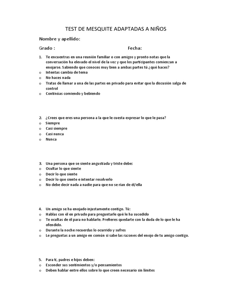Test de Mesquite Adaptadas A Niños | PDF