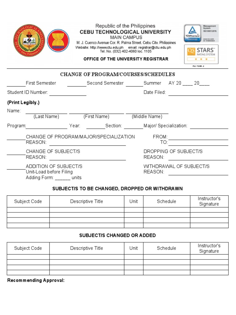 FORM 3 Changing Adding Withdrawal Dropping of Subjects | PDF | Computer ...