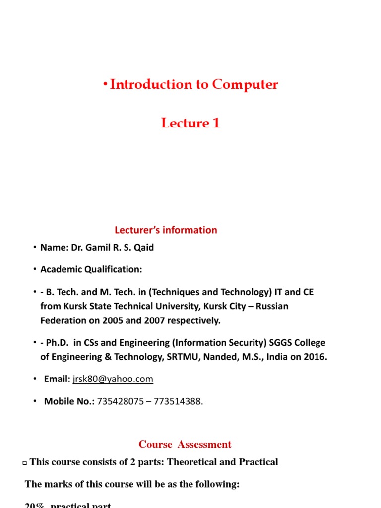 Lecture 1,2 Introduction To Computing | PDF | Computer Data Storage | Input/Output