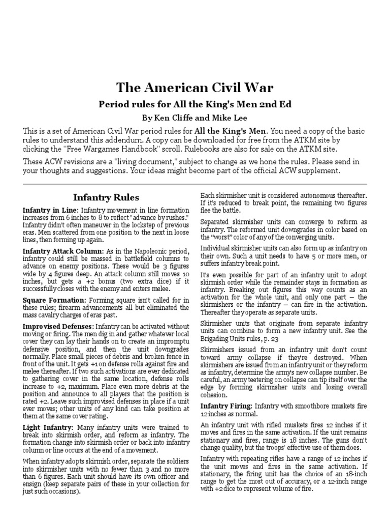 All The Kings Men Rules - 2nd Edition - ACW Rules | PDF | Infantry ...