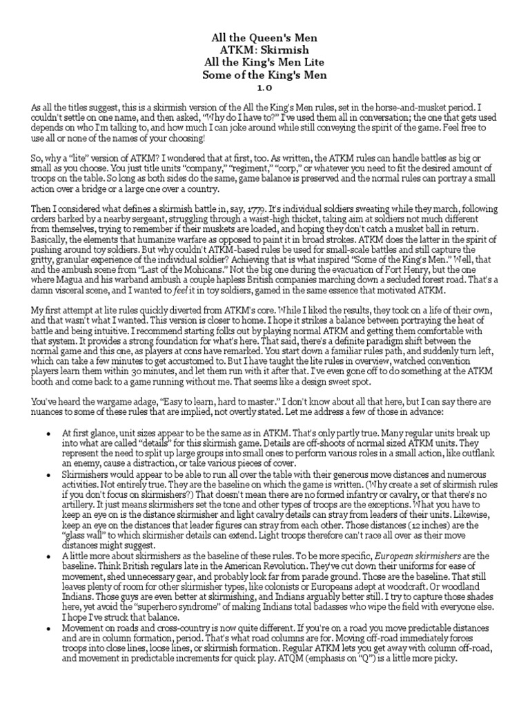 All The Kings Men Rules - Skirmish | PDF | Cavalry | Infantry