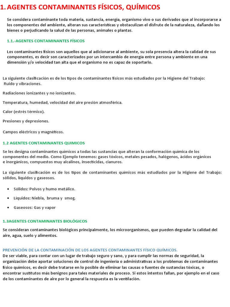 Agentes Contaminantes Físicos y Químicos | PDF | Contaminación ...
