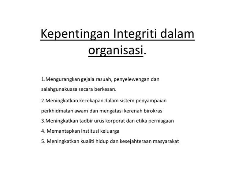 Kepentingan Integriti Dalam Organisasi | PDF