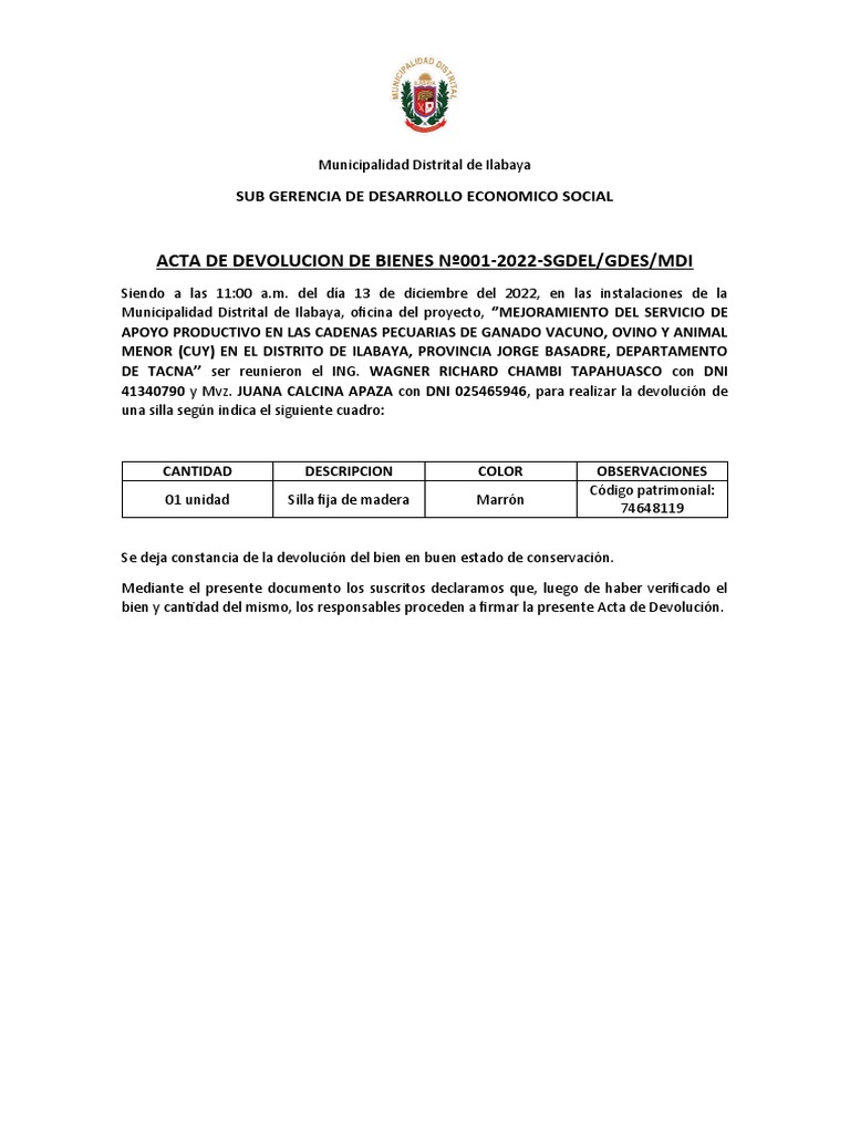 Acta de Devolucion | PDF