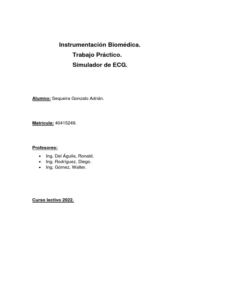 Simulador de ECG para Monitoreo Cardíaco | PDF | Electrocardiografia ...