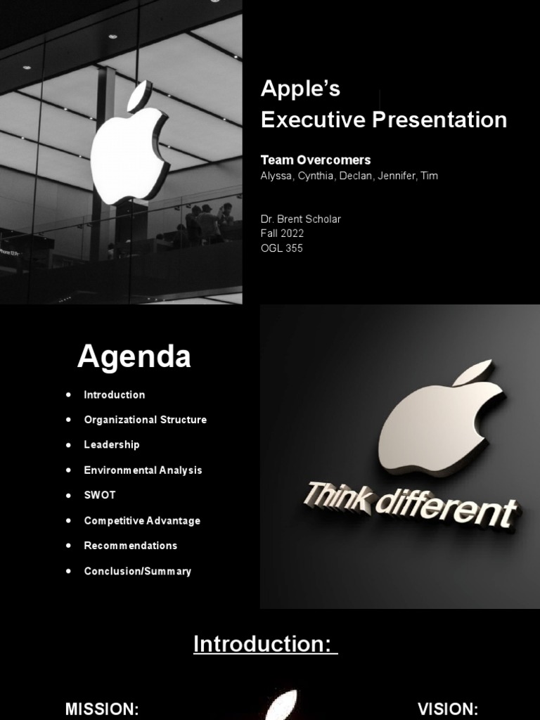 Apple Executive Presentation Overview | PDF | Swot Analysis | Brand