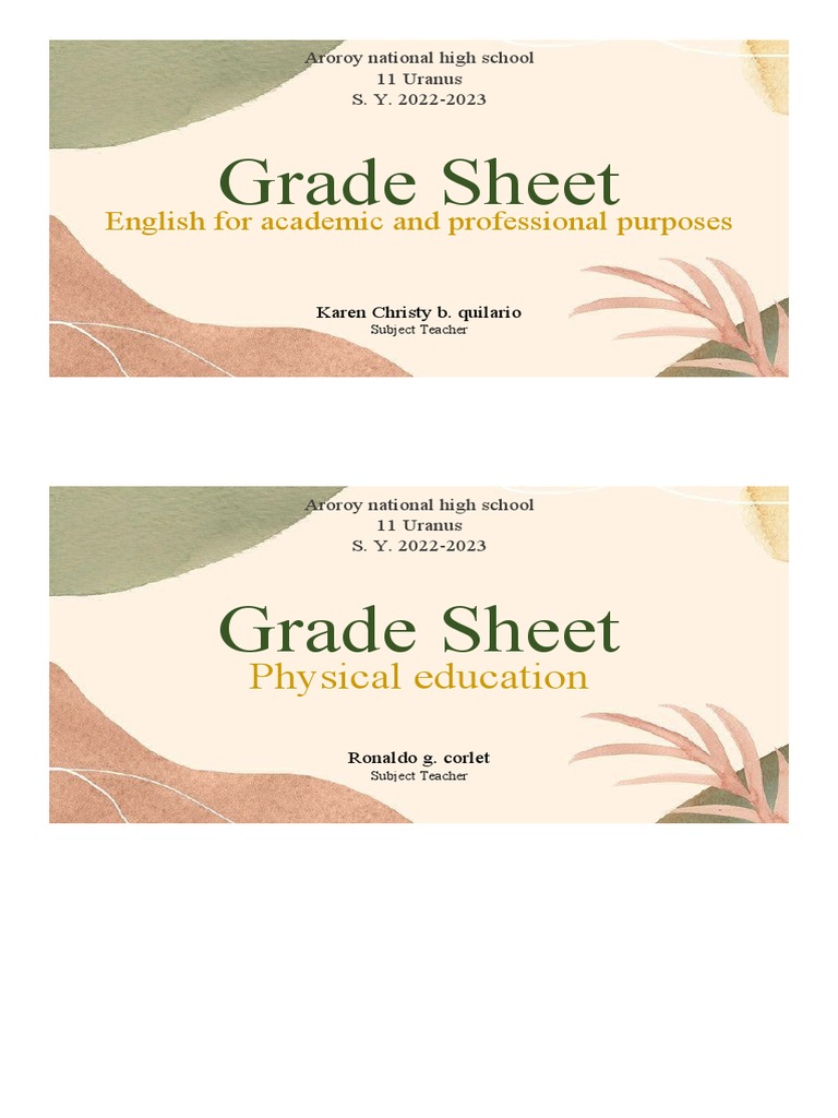 Grade Sheet Cover | PDF | Language Arts & Discipline