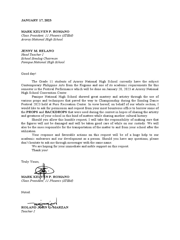 Letter of Request For Sir Jenny M. Relano | PDF | Sports & Recreation ...