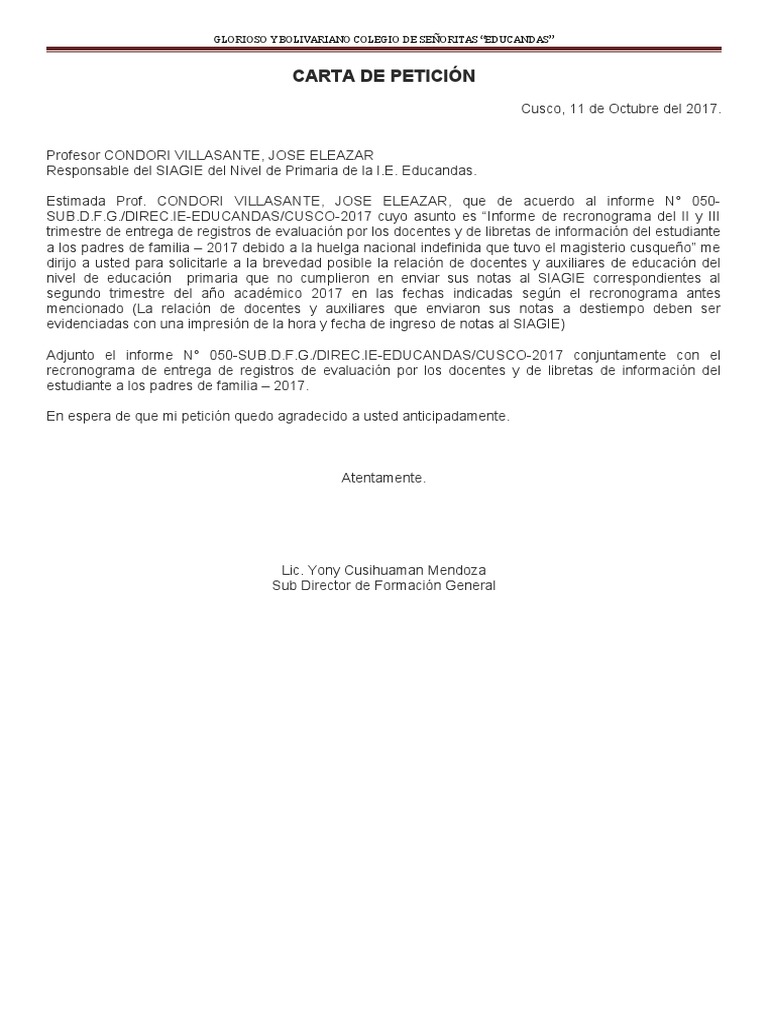 Ejemplo de Carta Petición de Pago | PDF