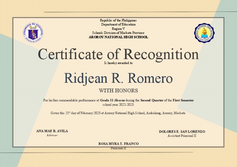 With Honors Cert Template | PDF