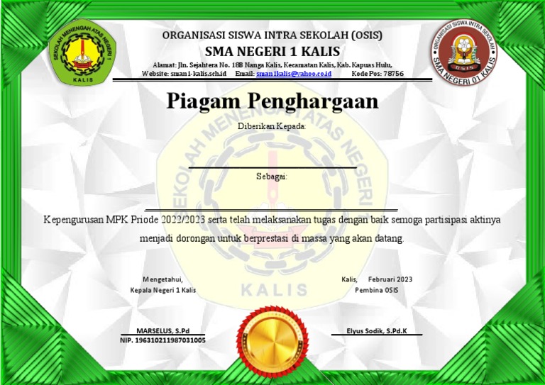 1) - PIAGAM Penghargaan MPK | PDF