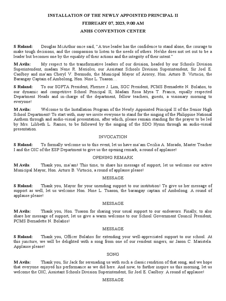 Installation of The Newly Appointed Principal Ii | PDF