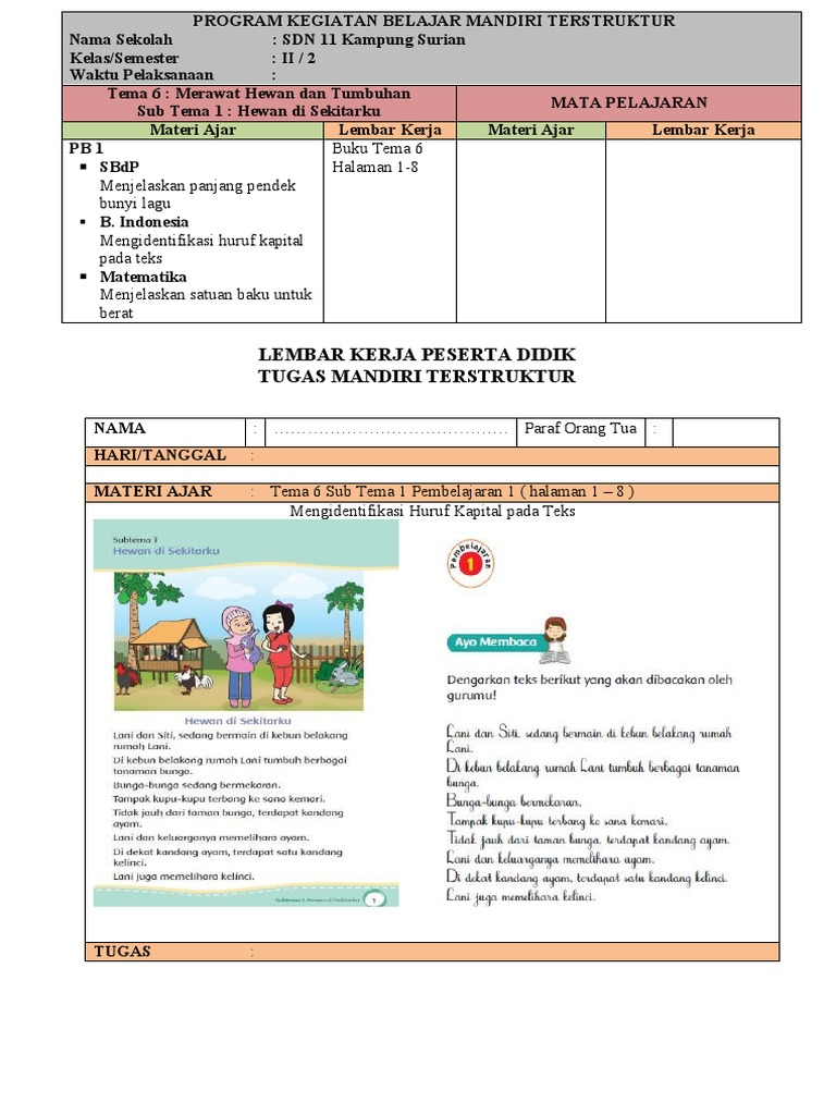 LKPD KLS 2 TM 6 ST 1 Dicariguru | PDF