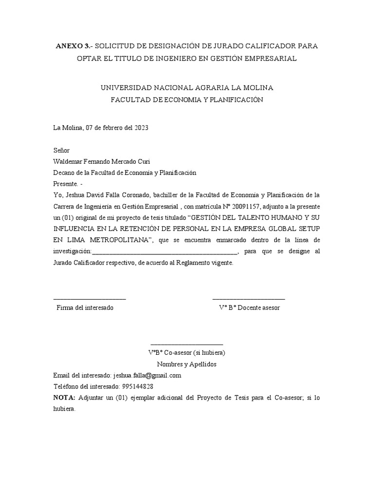 ANEXO 3 - Solicitud de Propuesta de Jurado. | PDF