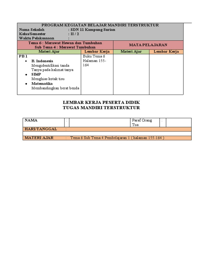 LKPD KLS 2 TM 6 ST 4 Dicariguru | PDF