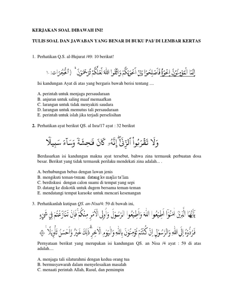Latihan Soal Pai | PDF | Seni & Disiplin Bahasa | Agama & Spiritualitas