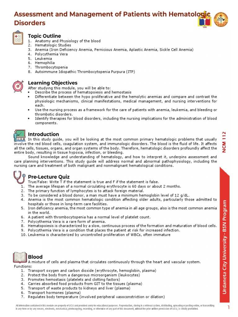 Hematology: A Comprehensive Review of the Anatomy, Physiology, and ...