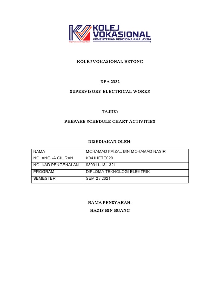 2332 Prepare Schedule Chart Activities | PDF
