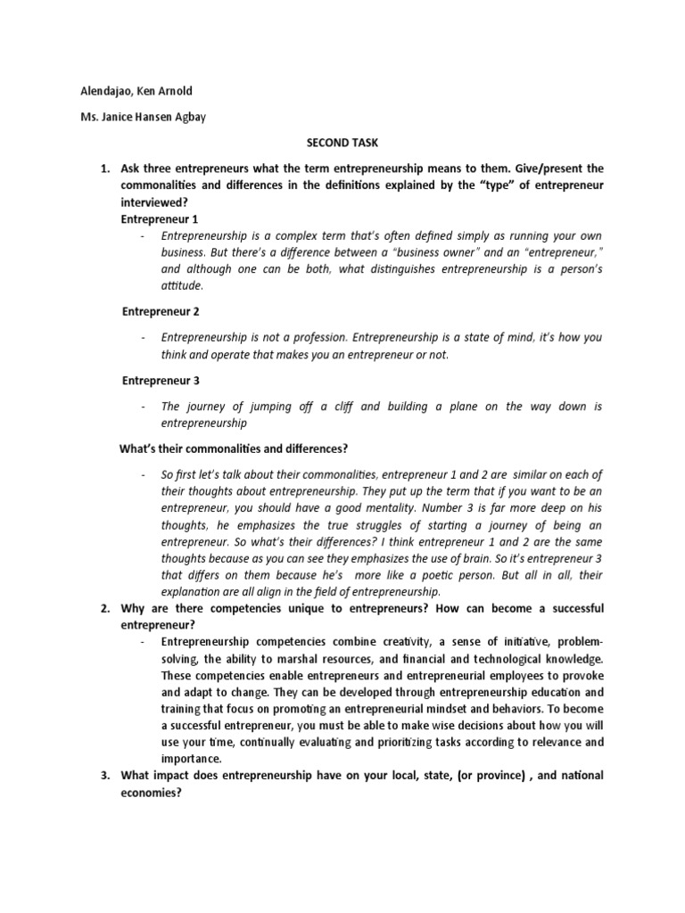 Alendajao THC3 Task2 | PDF | Entrepreneurship | Thought